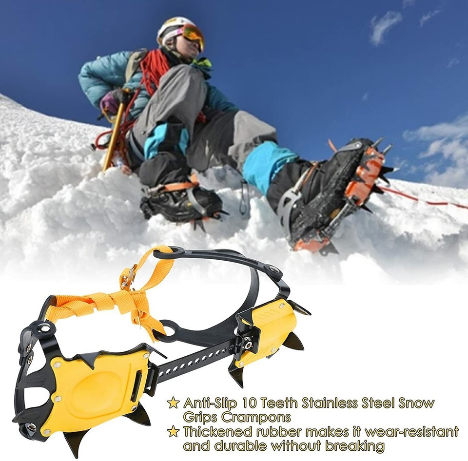 10 Teeth Anti-Slip Ice Crampons Mountaineering Cleat Steel Grip ...
