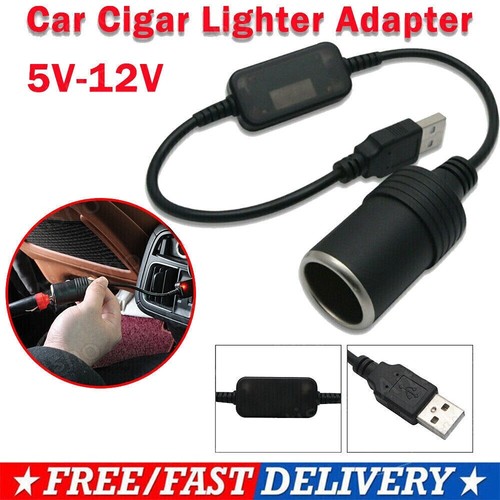 5V USB Male To Female 12V Socket Car Cigarette Lighter Converter ...
