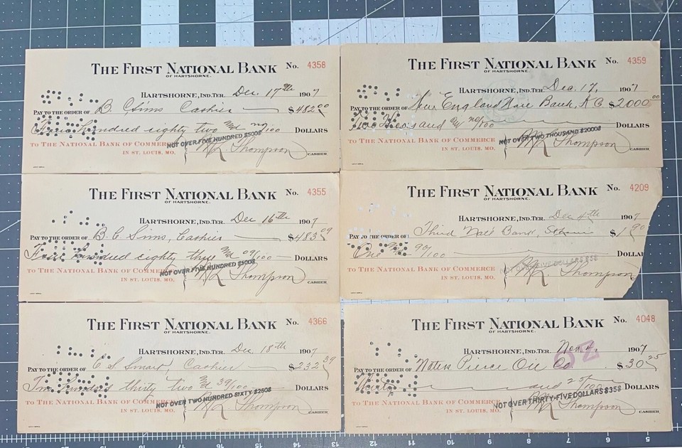 1907 Indian Agent Territory Oklahoma Check First National Bank ...