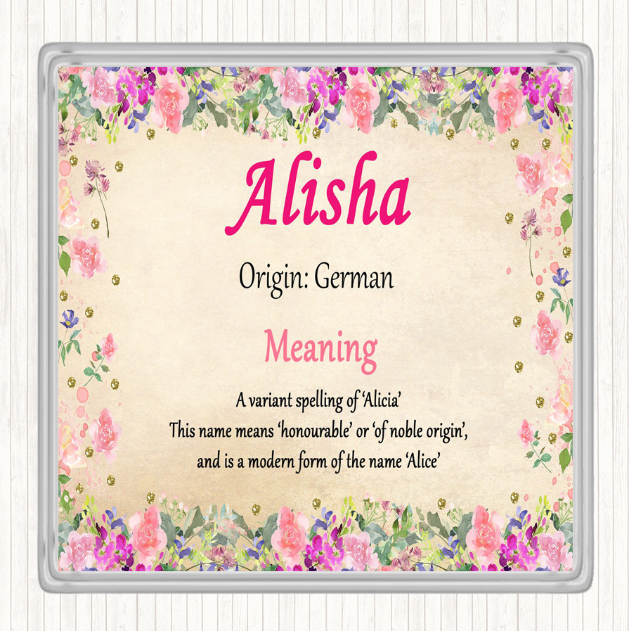 Alisha Name Meaning Drinks Mat Coaster Floral | eBay UK