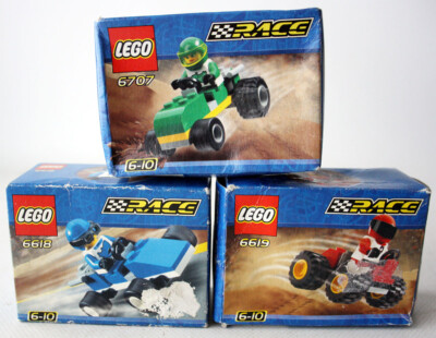 3X LEGO 2000 RACE 6707 6618 6619 GREEN BUGGY BLUE RACER RED RACING NEW ...
