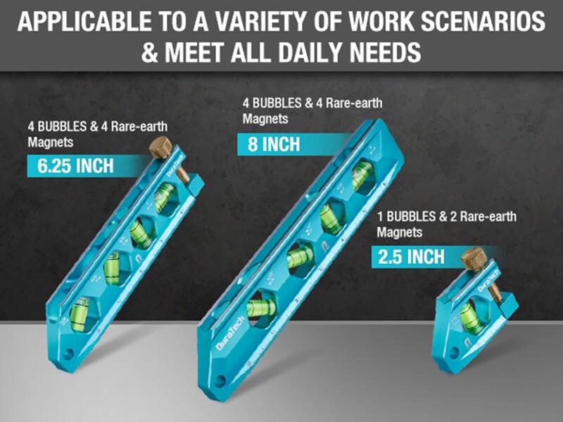 DURATECH 3PC Level Tool Set Magnetic Torpedo 2.5" 6.25" 8" Levels 0°-90 ...