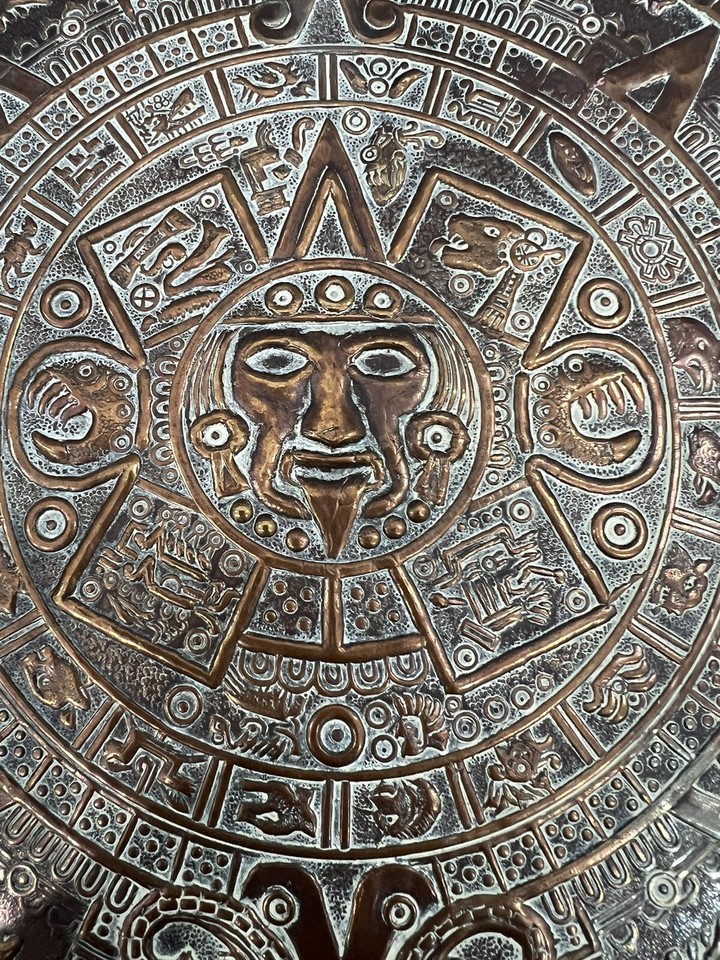 Vintage Copper Mayan Sun Calendar Mexican Aztec Wall Plate 16” | eBay