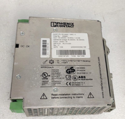 PHOENIX CONTACT QUINT-PS-100-240AC/24DC/5 1 PHASE POWER SUPPLY 2938581 ...