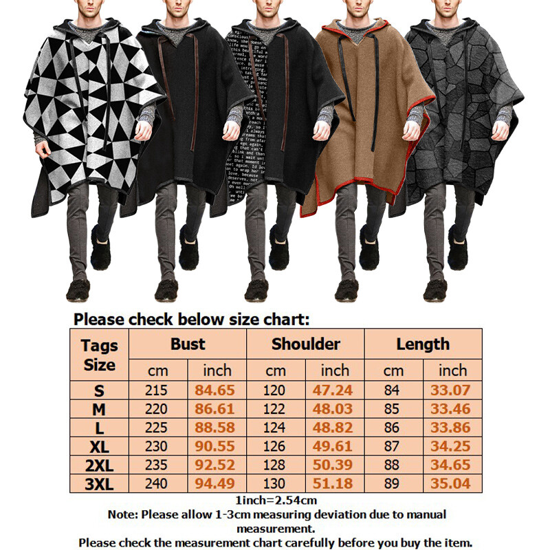 Winter Men Warm Hoodies Cape Cloak Poncho Casual Jacket Coat Outwear ...