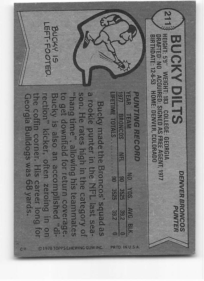 1978 Topps #211 Bucky Dilts EX Excellent Broncos 115210 | eBay