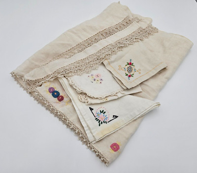 Lot Antique Vintage 1920's Linens - Tatting, Embroidery, Candlewicking ...