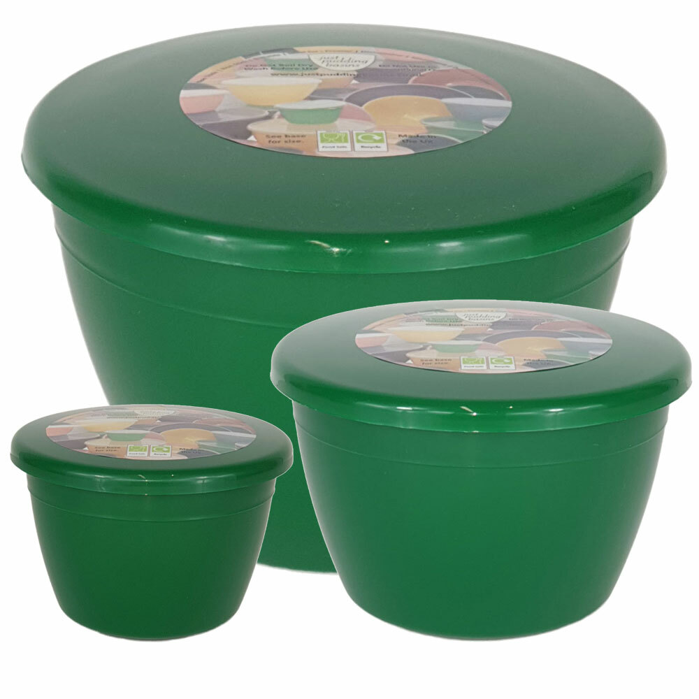 Pudding Basins with Lids Christmas Green Plastic Basin & Lid 3 Sizes ¼ ...