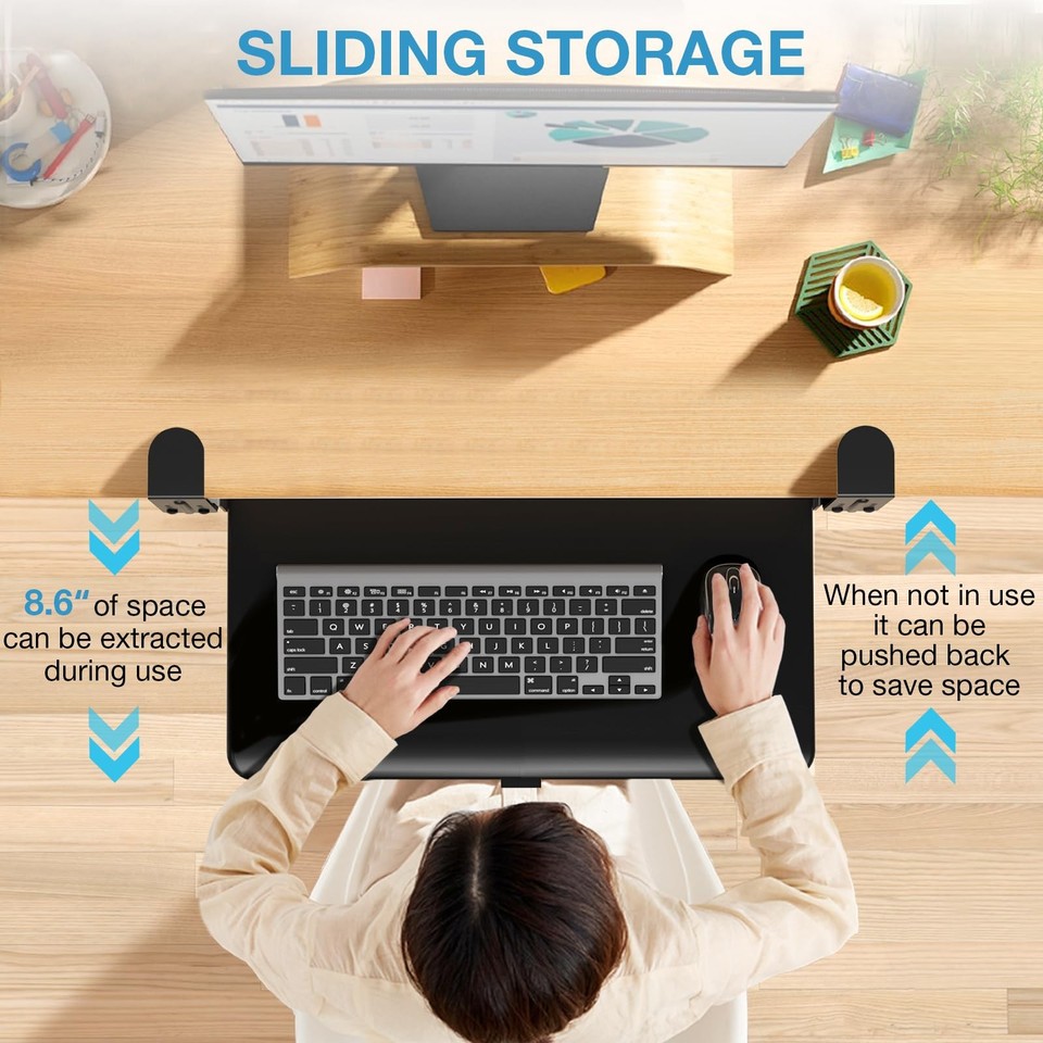 Adjustable Keyboard Tray Under Desk, Pull-Out Computer Keyboard Drawer ...
