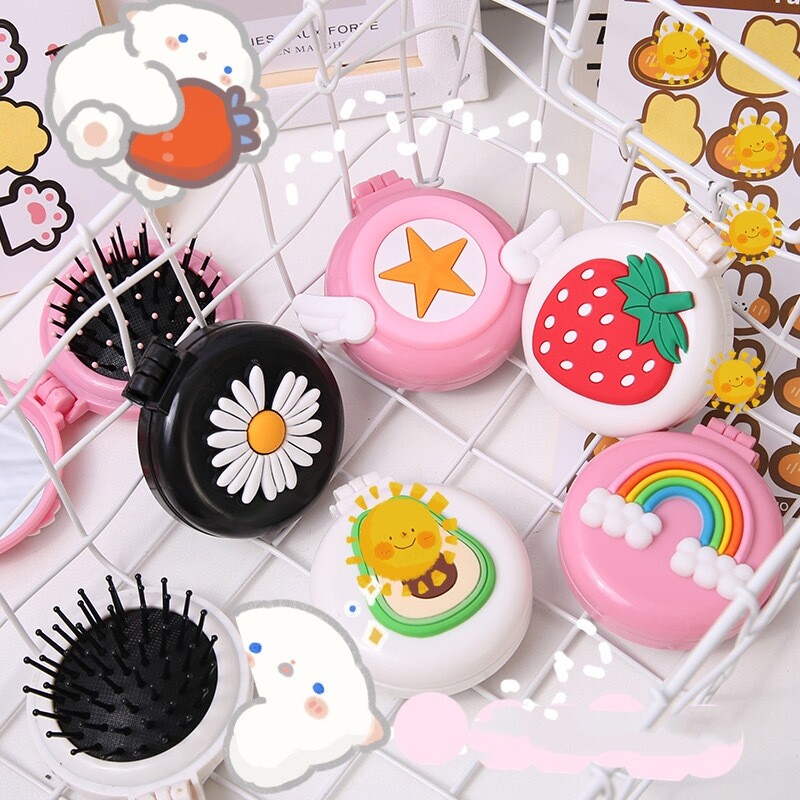 Portable Travel Folding Hair Brush With Mirror Pocket Comb Party Loot ...