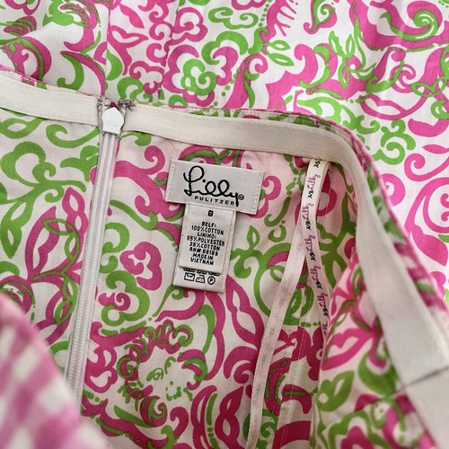 Lilly Pulitzer Pink & Green Swirly Print Strapless A-Line Dress, Size 8 ...