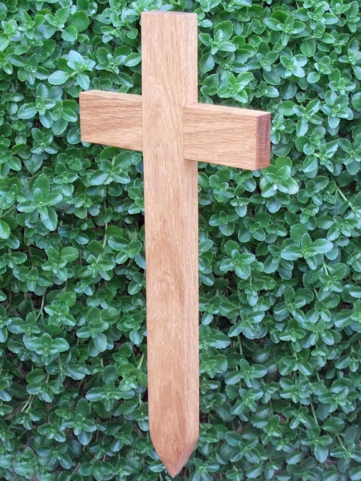 17" Oak Wooden Memorial Cross Wood Grave Marker Personalised Engraved ...