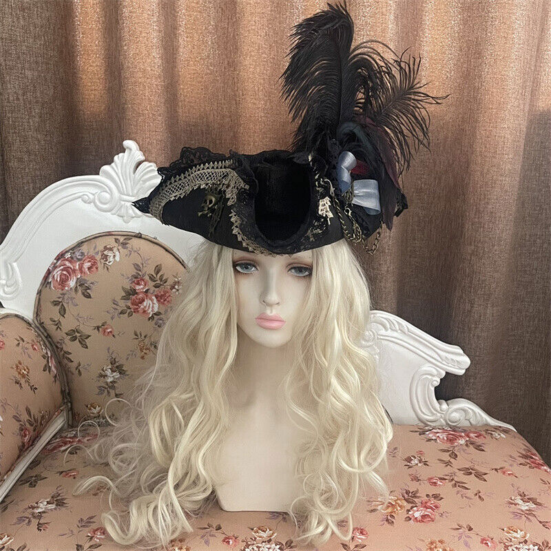 Retro Women Pirate Tricorne Hat Pirates of the Caribbean Costume Prop ...