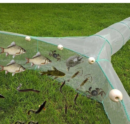 White Nylon Fishing Net Shrimp Cage Chain PVC Floats River Pond Fish ...
