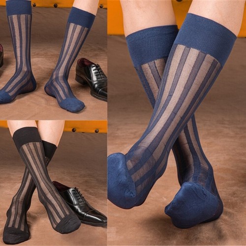 Professional Mens Striped Dress Socks Sheer Nylon Socks for Business ...