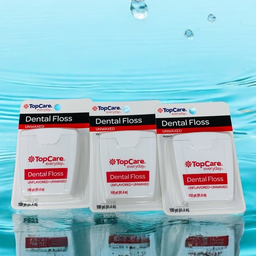 Lot of 3 Unwaxed Unflavored Dental Floss Top Care Topcare 100 Yards ...