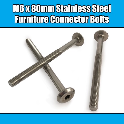 M6 x 80mm Stainless Steel Furniture Connector Bolts Fix Bed Cot Unit ...
