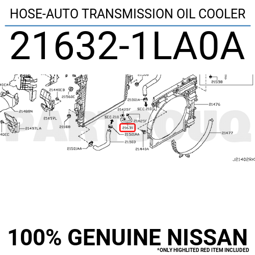 216321LA0A Genuine Nissan HOSE-AUTO TRANSMISSION OIL COOLER 21632-1LA0A ...