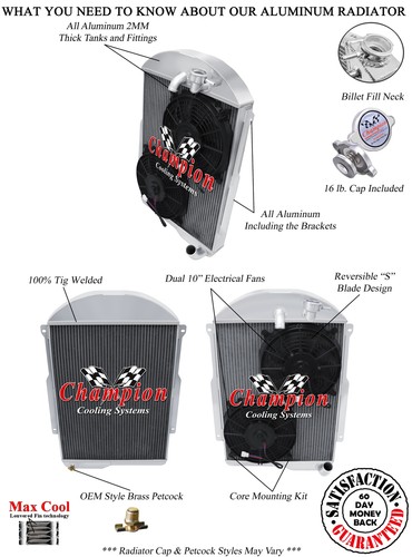3 Row MN Champion Radiator W/ 2 10" Fans for 1939 Chevrolet Master 85 ...