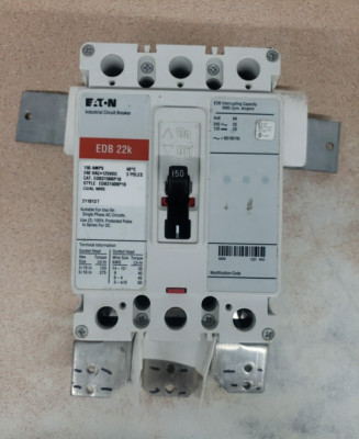 Eaton EDB3150BP10 150A 240VAC 125VDC 3 Pole Circuit Breaker EDB 22K SEE ...
