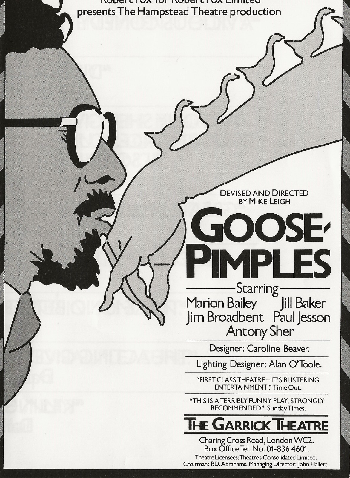 Flyer for Mike Leigh's GOOSE PIMPLES April 1981. ANTHONY SHER, JIM ...