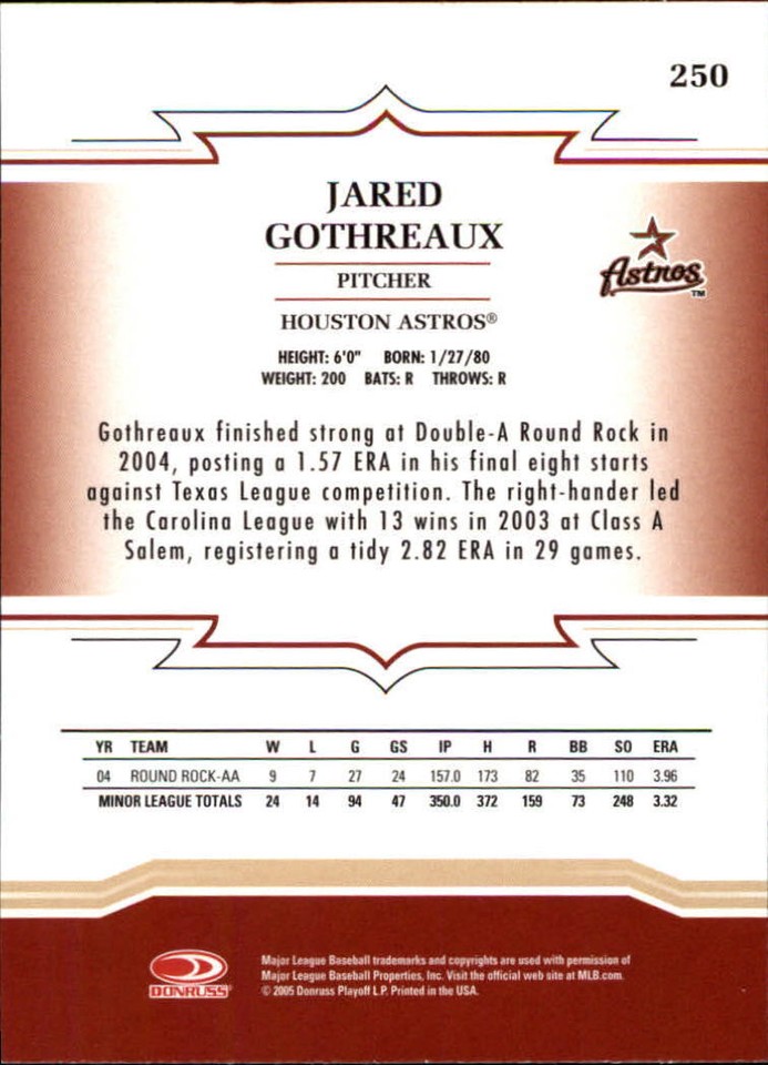 2005 Throwback Threads #250 Jared Gothreaux RC | eBay