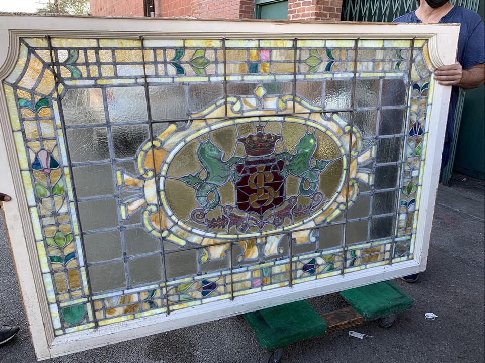 Spectacular Huge Antique Stained Glass Window, Royalty Coat Of Arm ...