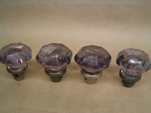 4 each 8 pt. Antique Deep purple door knobs, great shape, Brass backs | eBay