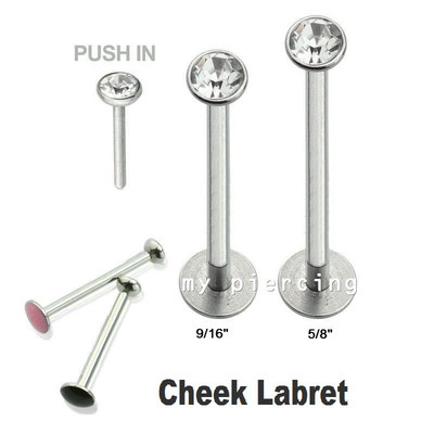 16G 3mm Flat Gem Top Push-In Cheek Labret with Soft Enamel Back for ...
