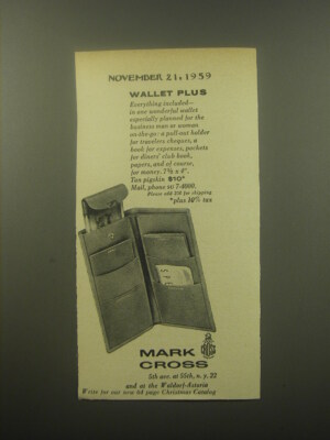 1959 Mark Cross Wallet Advertisement - Wallet Plus | eBay