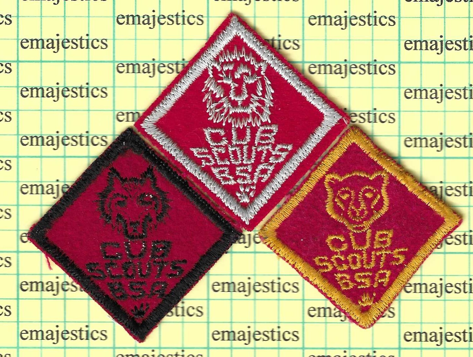 BSA FELT CUB SCOUT RANK LION WOLF BEAR 1940-50'S SET-LOT OF 3 #F1 | eBay