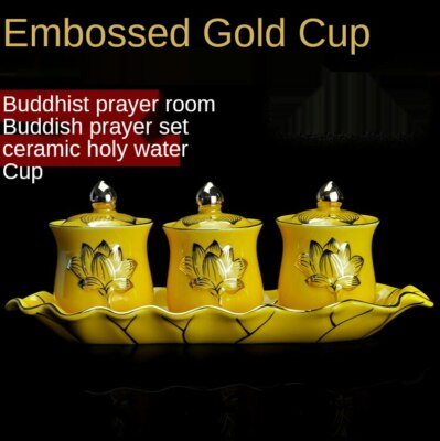 3pcs/set Buddhist Temple Supplies Ceramic Lotus Holy Water Cup Buddha ...