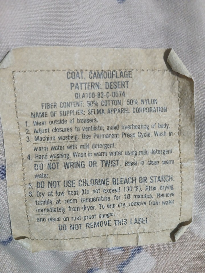 Genuine US Army 6-Color Desert Camo Chocolate Chip DBDU Shirt Medium ...