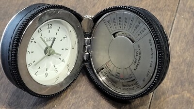 Tudor Portable Desk Clock Leather Case 50 Year Calendar Travel Alarm | eBay