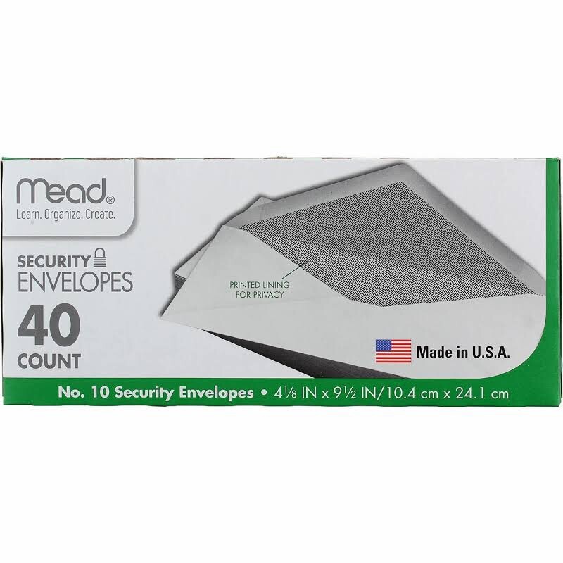 Mead Security Privacy Envelopes, No. 10, 4-1/8" x 9-1/2" (40 Count) 3 ...