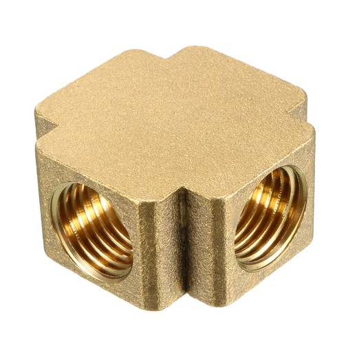 Brass Barstock Cross Pipe Fitting 1/4 PT Female Thread 4 Way Connector ...