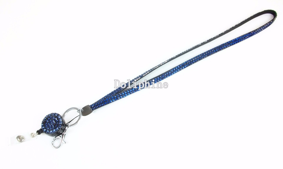 Multi Color Bling Rhinestone Lanyard with Retractable Reel for ID Badge ...
