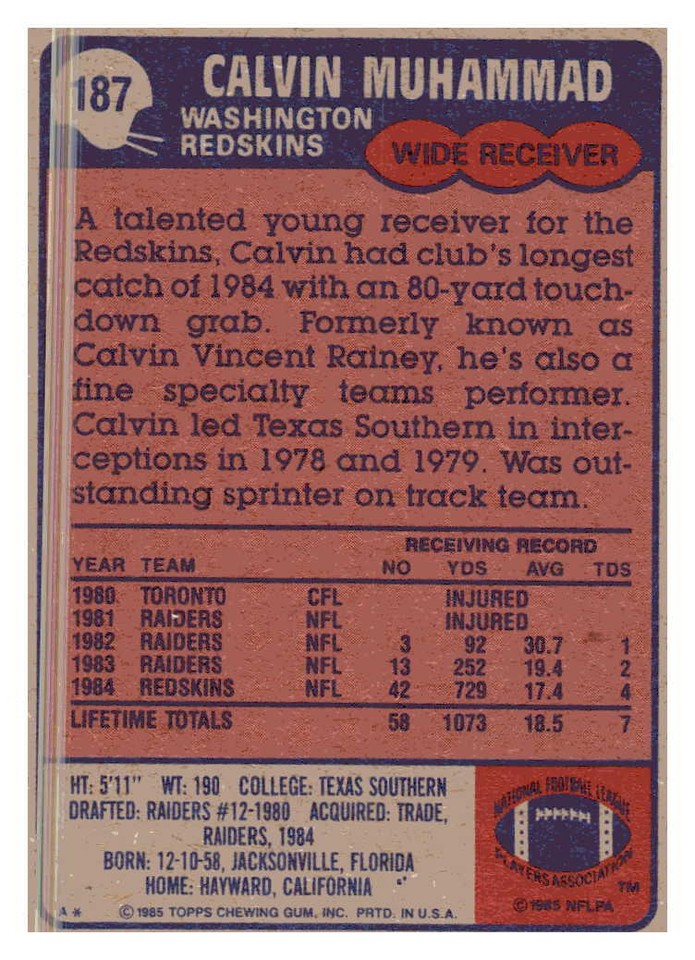 1985 Topps Calvin Muhammad RC 187 | eBay