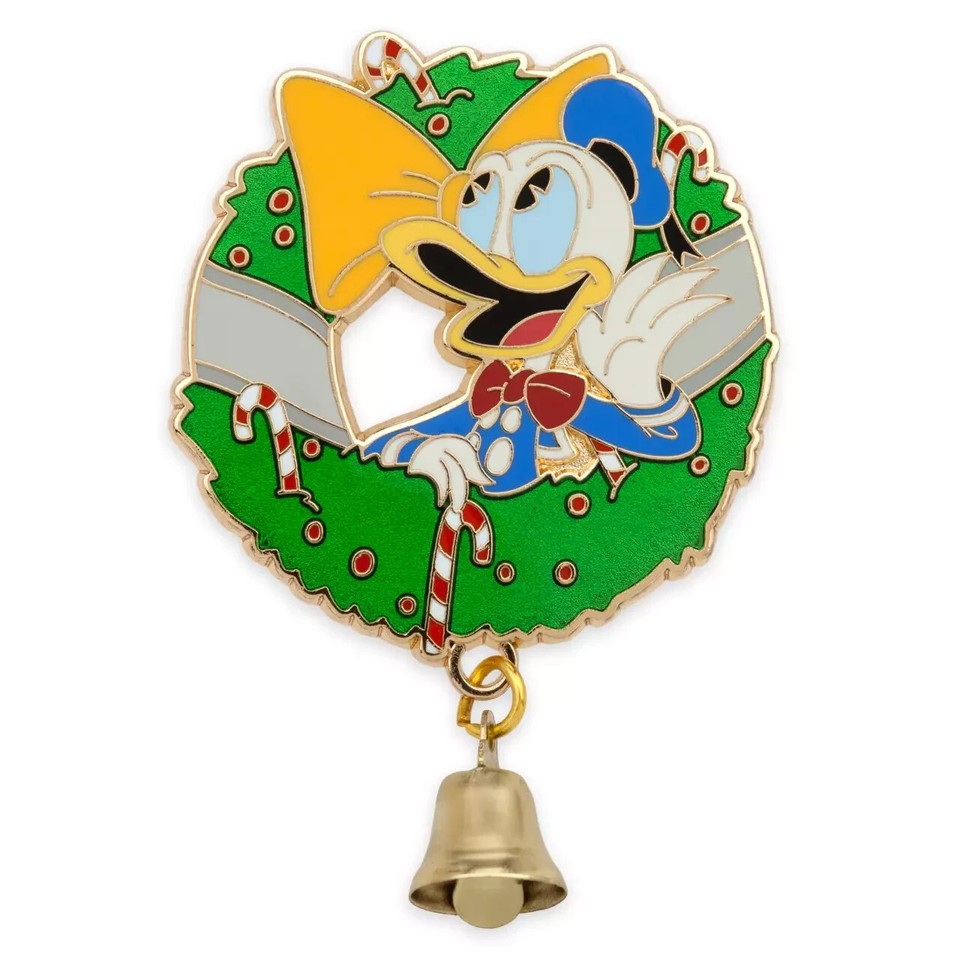 Disney Donald Duck Holiday Wreath Bell Dangler Pin Limited Edition Of ...