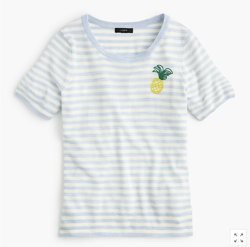 J.Crew Tippi short-sleeve sweater in pineapple stripe-merino wool-J0178 ...