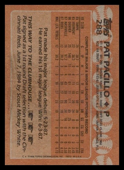 1988 Topps #288 Pat Pacillo Cincinnati Reds Baseball card | eBay