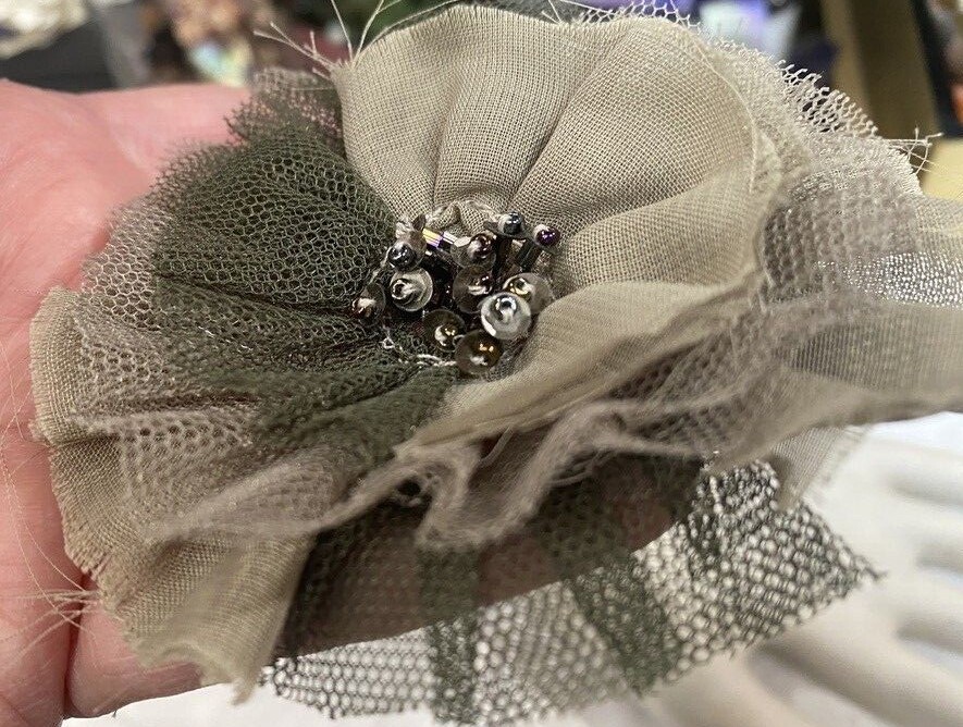 vintage applique boho flower layered netting beads hand sewn 3.5 ...