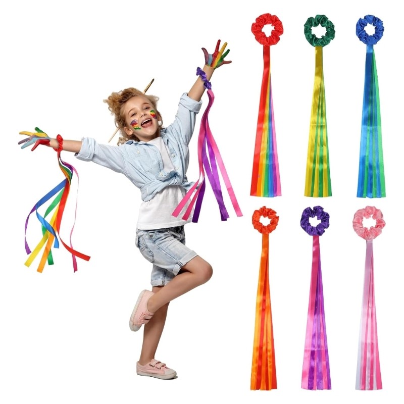 6Pcs Rainbow Dance Ribbons With Wrist Bands For Gymnastics Activities ...
