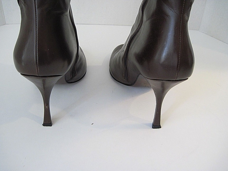 MICHEL PERRY (ITALY) Gorgeous Brown Leather Ankle Boots Size Zip Size ...