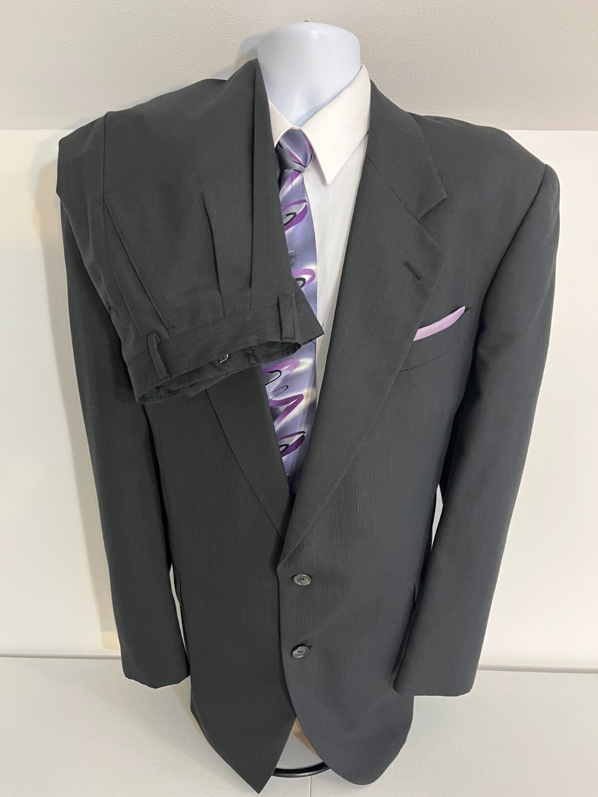 Kilburne & Finch 2-piece charcoal gray pincord suit men size 46L pant ...