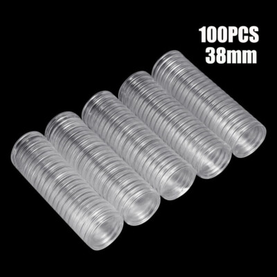 New For 100Pcs 38mm Clear Coin Storage Box Round Plastic Case ...