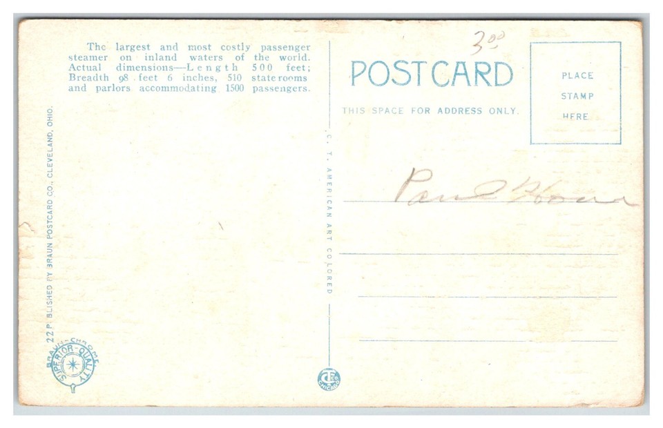 SEEANDBEE (1913) Steamer Buffalo to Cleveland ~ Largest on Inland ...