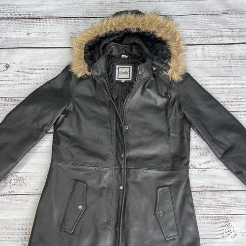 Excelled Collection Women's Black Long Leather Coat Jacket Lined Size ...