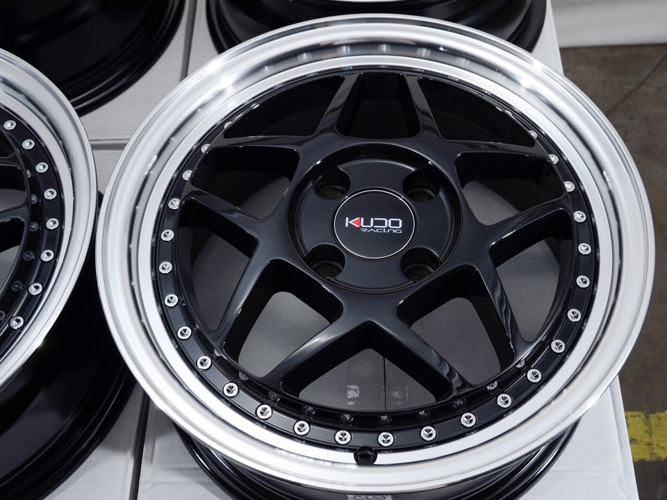 Kudo Racing Kyoto 15x6.5 4x100 Single Drill Black Polish Lip +38mm ...