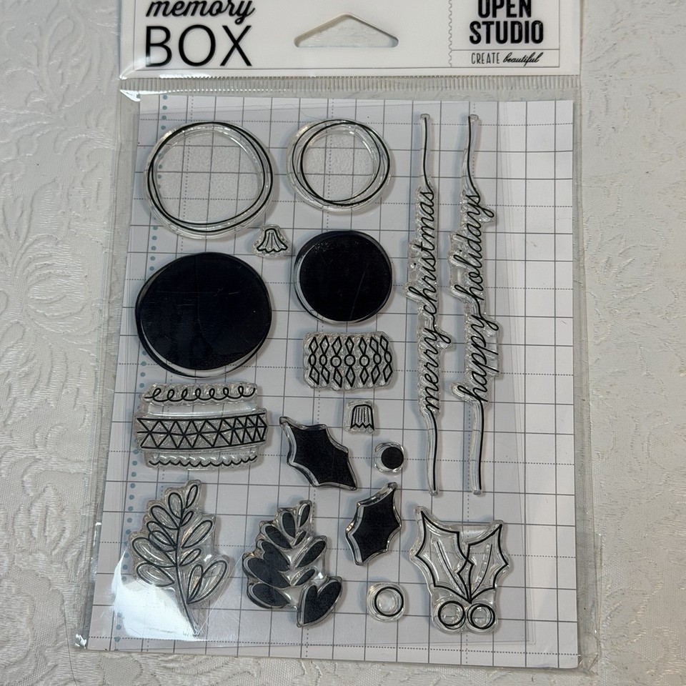 Memory Box SCRIBBLE CHRISTMAS Dies and Matching Stamp Set Cursive Holly ...